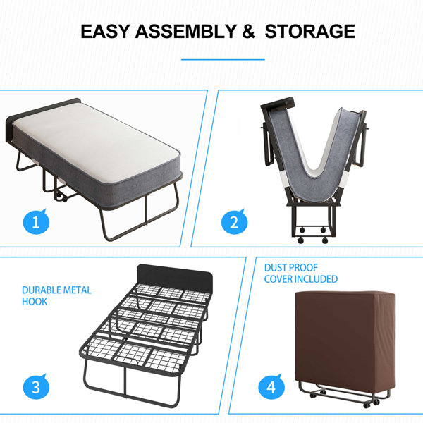 Alwyn Home Folding Bed With 5" Foam Mattress, 75" Rollaway Bed, Cot ...